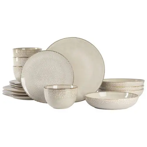 GIBSON ELITE Matisse 16 Piece Stoneware Dinnerware Set With Reactive Glaze - White