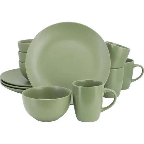 GIBSON HOME Everyday Plus 12 Piece Round Stoneware Dinnerware Set - Green