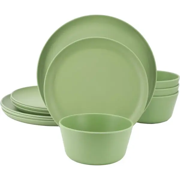 GIBSON HOME Fairhope 12 Piece Melamine Round Dinnerware Set - Green