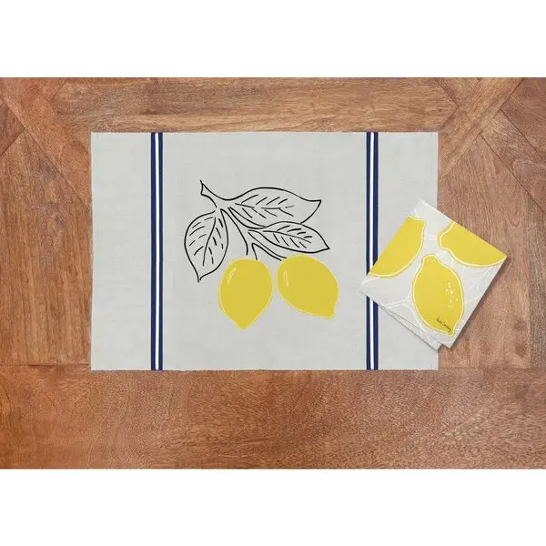 C&F HOME Lemon Stripe Placemats Set Of 6 Elegant Painting - Yellow