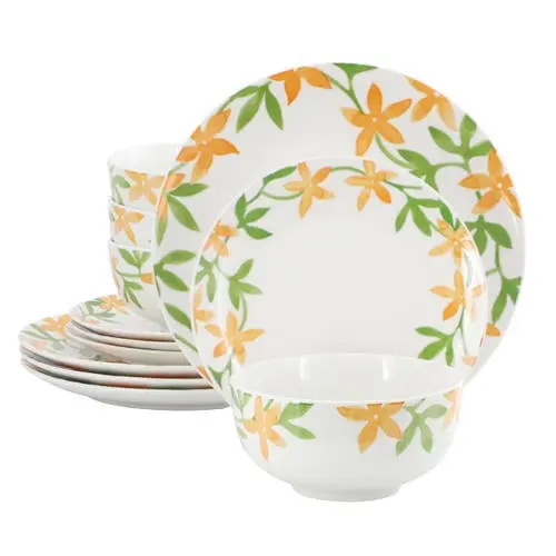 GIBSON HOME Surrey Hill 12 Piece Round Fine Ceramic Dinnerware Set - White