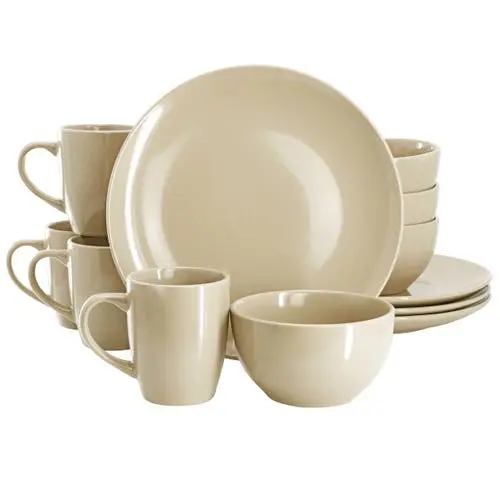 GIBSON HOME Everyday Plus 12 Piece Stoneware Dinnerware Set - Beige