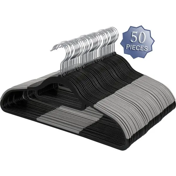 ELAMA 50 Piece Plastic Non Slip Hanger - Black