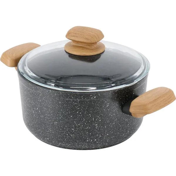 KORKMAZ Montana 2 Piece 3 Liter Aluminum Nonstick Casserole Dish With Lid And Faux Wood Handles - Black