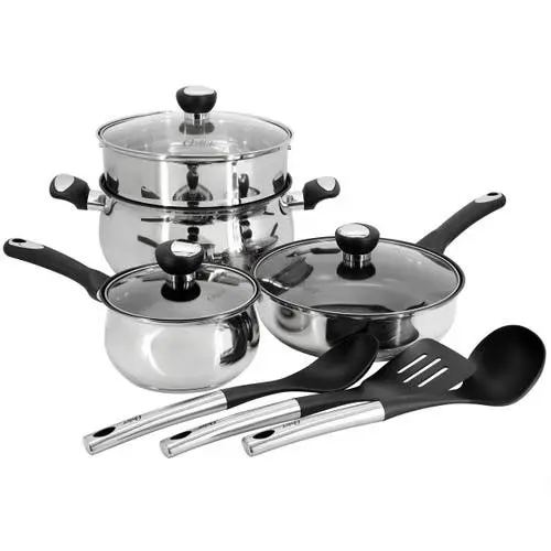 OSTER Baldwyn 10 Piece Stainless Steel Belly-shaped Nonstick Cookware And Utensil Set - Silver
