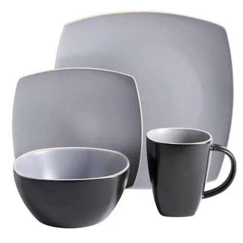 GIBSON HOME 16 Piece Soft Square Stoneware Dinnerware Set