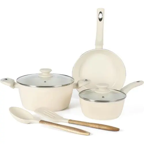 GIBSON HOME Plaza Cafe 7 Piece Forged Aluminum Cookware Set - Linen