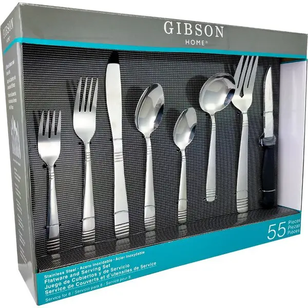 GIBSON HOME Palmore Plus 55 Piece Flatware Set - Metallic Silver