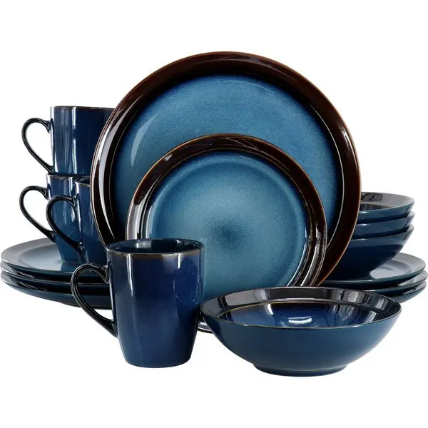 GIBSON ELITE 16 Piece Priya Reactive Glaze Stoneware Dinnerware Set - Blue