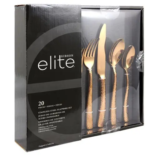 GIBSON ELITE Stonehenge 20 Piece Flatware Set Gold