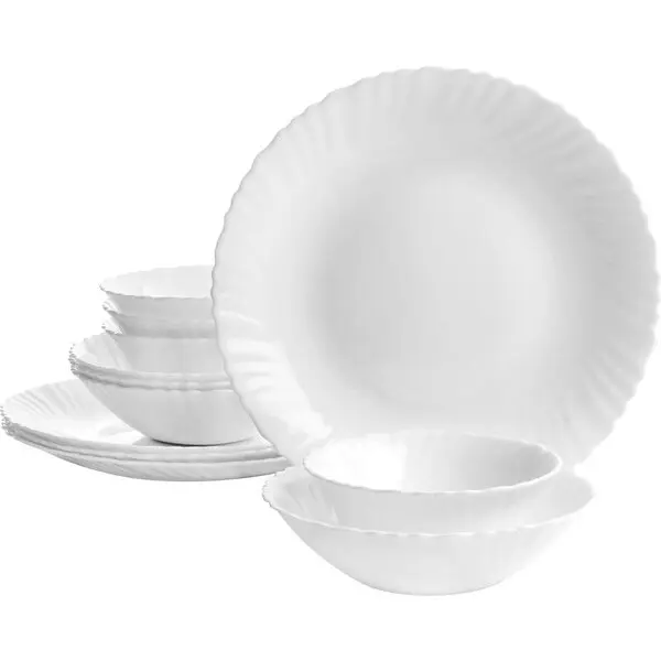 GIBSON ULTRA Ultra Radley 12 Piece Tempe Opal Glass Dinnerware Set - White