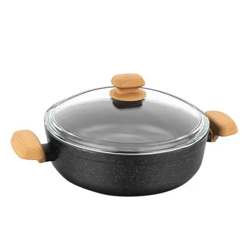 KORKMAZ Montana 2 Piece 4 Liter Aluminum Nonstick Low Casserole Dish With Lid And Faux Wood Handles - Black