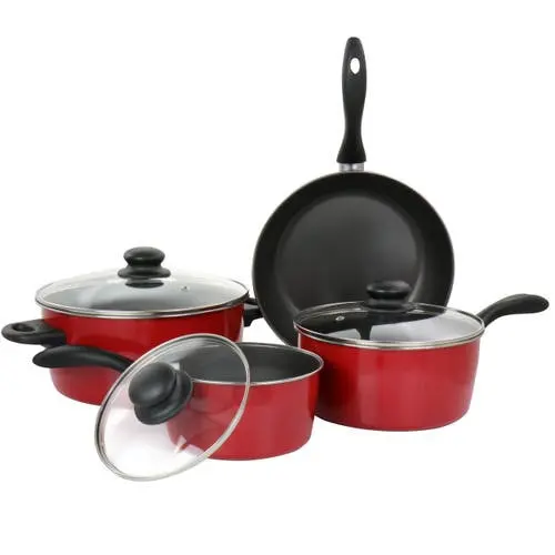 GIBSON HOME Armada 7 Piece Nonstick Carbon Steel Cookware Set - Red