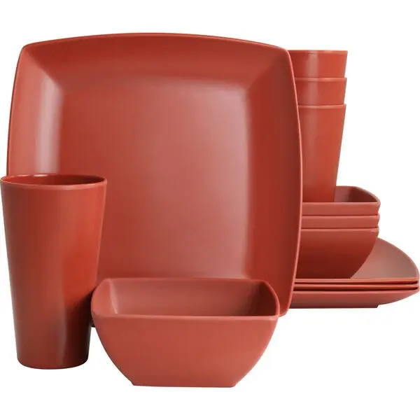 GIBSON HOME Grayson Melamine 12 Piece Square Dinnerware Set - Orange