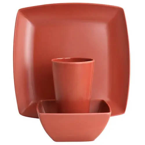 GIBSON HOME Grayson Melamine 12 Piece Square Dinnerware Set
