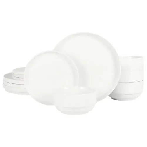 GIBSON HOME Snowscape 12 Piece Fine Ceramic Stackable Dinnerware Set - White