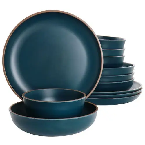 GIBSON HOME Rockabye 12 Piece Melamine Dinnerware Set - Blue