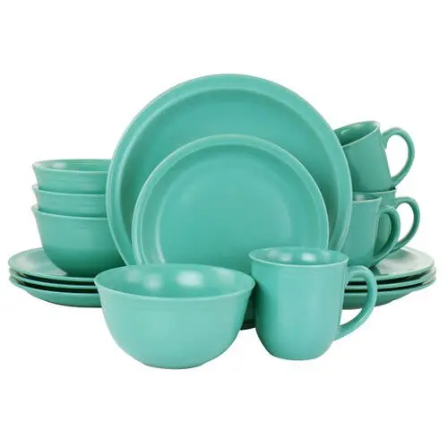 GIBSON HOME 16 Piece Siam Stoneware Dinnerware Set - Green