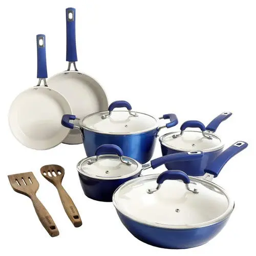 KENMORE Arlington 12 Piece Aluminum Ceramic Coated Nonstick Cookware Set - Blue