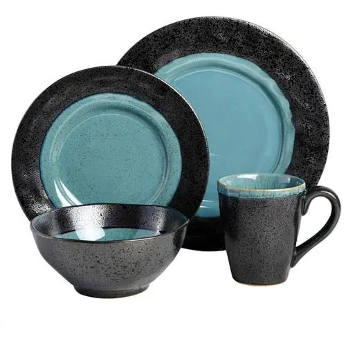GIBSON ELITE Dragonstone 16 Piece Stoneware Reactive Glaze Dinnerware Set