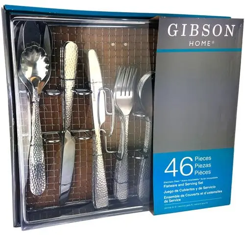 GIBSON HOME Hamme 46 Piece Flatware Set With Wire Caddy - Metallic Silver