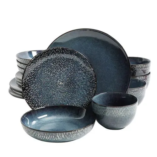 GIBSON ELITE Matisse 16-piece Double Bowl Dinnerware Set - Blue
