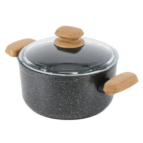 KORKMAZ Montana 2 Piece 8 Liter Aluminum Nonstick Casserole Dish With Lid And Faux Wood Handles - Black