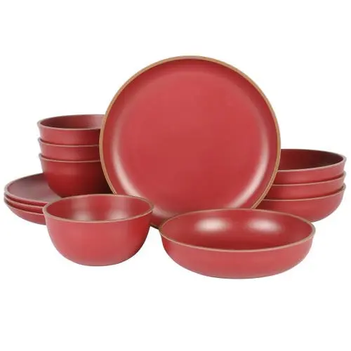GIBSON HOME Rockabye 12 Piece Double Bowl Malemine Dinnerware Set - Red