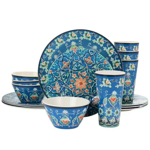 GIBSON HOME 16 Piece Tacoma Melamine Dinnerware Set - Blue