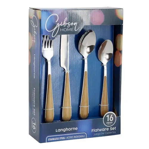 GIBSON HOME 16 Piece Langhorne Stainless Steel Flatware Set - Metallic Silver