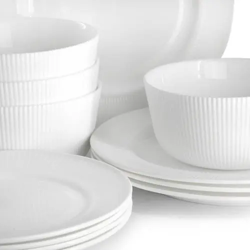 GIBSON ULTRA Swanton Stripe 12 Piece Break-resistant Opal Glass Dinnerware Set