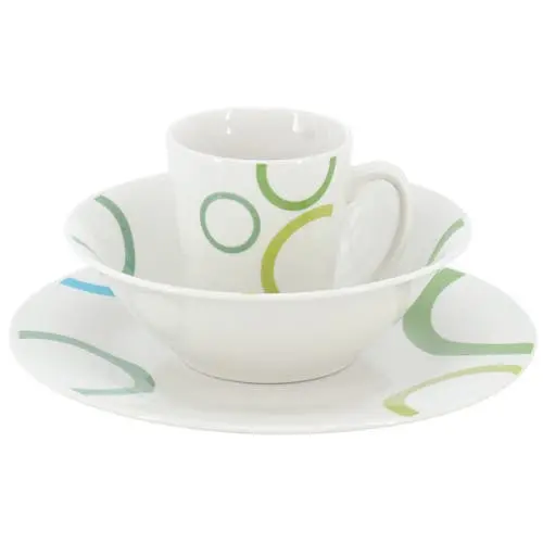 GIBSON HOME Green Loops 12 Piece Round Fine Ceramic Dinnerware Set
