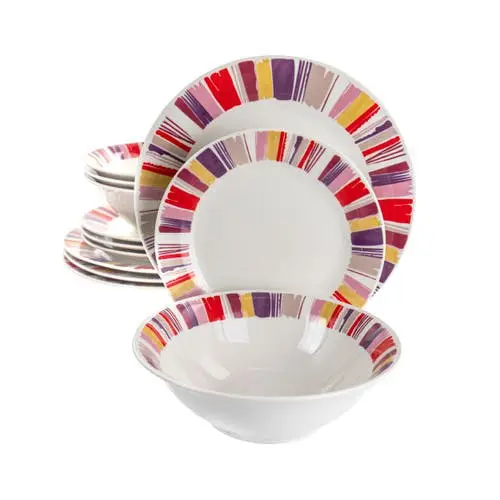 GIBSON HOME Orleans 12 Piece Ceramic Dinnerware Set - Red