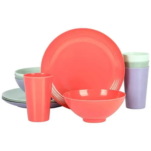 GIBSON HOME Zelly 12 Piece Round Melamine Dinnerware Set - Pink