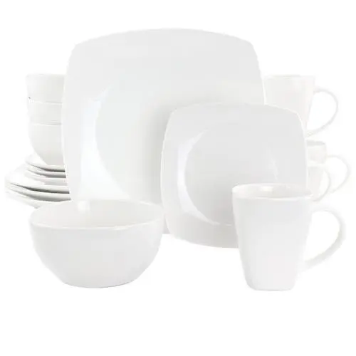 GIBSON ELITE 16 Piece Square Fine Ceramic Dinnerware Set - White
