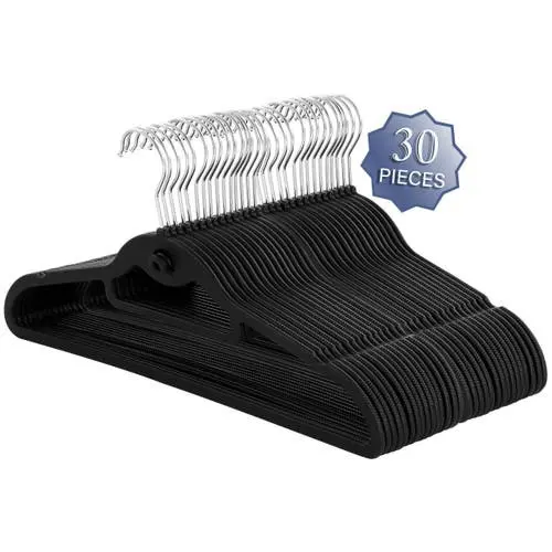 ELAMA 30 Piece Rubber Non Slip Hanger With Hanging Tab - Black