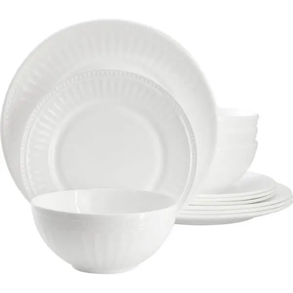 GIBSON ULTRA Swanton Arch 12 Piece Break-resistant Opal Glass Dinnerware Set - White