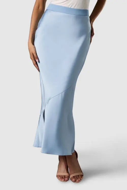 Coast Satin Detail Fitted Midi Skirt - Dusty Blue