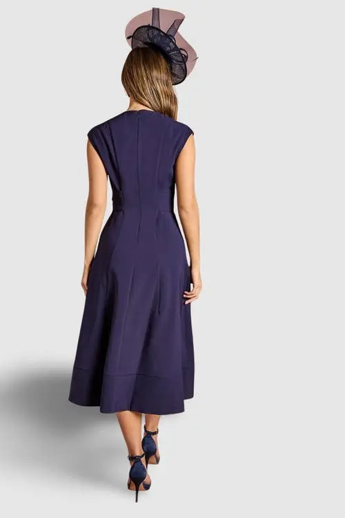 Coast Belted Crepe V-neck Midi Dress - Navy