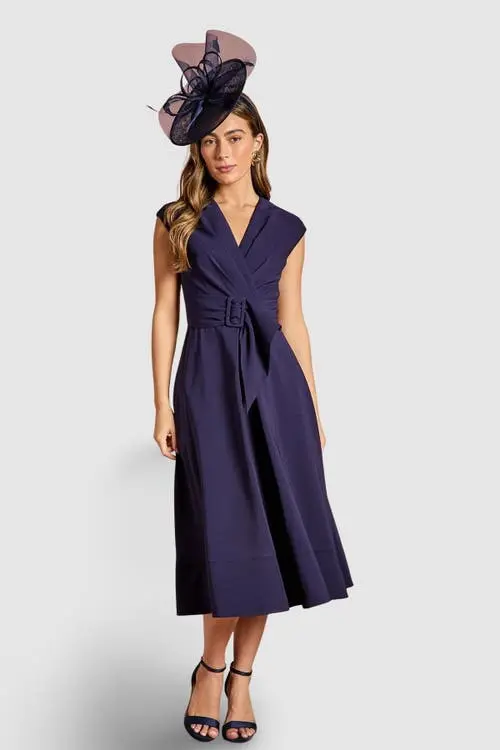 Coast Belted Crepe V-neck Midi Dress - Navy