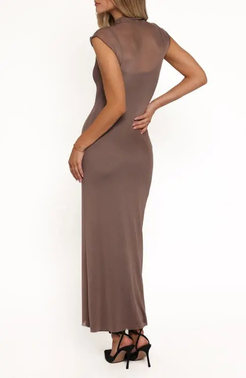 PETAL & PUP Charice Mock Neck Maxi Dress - Brown