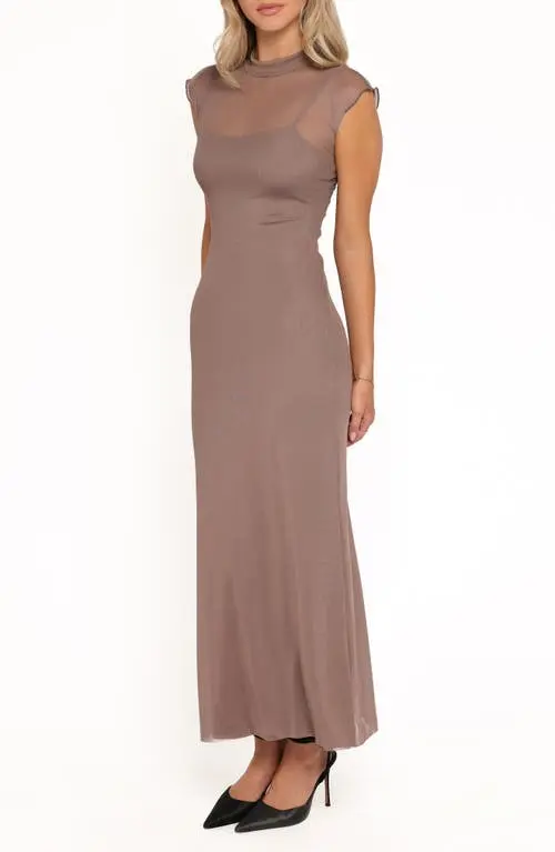 PETAL & PUP Charice Mock Neck Maxi Dress - Brown