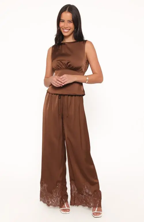 PETAL & PUP Viola Drawstring Waist Wide Leg Pants - Chocolate