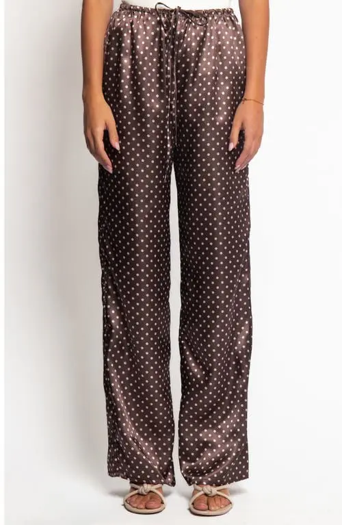 PETAL & PUP Alima Dot Wide Leg Satin Pants - Brown Polka Dot