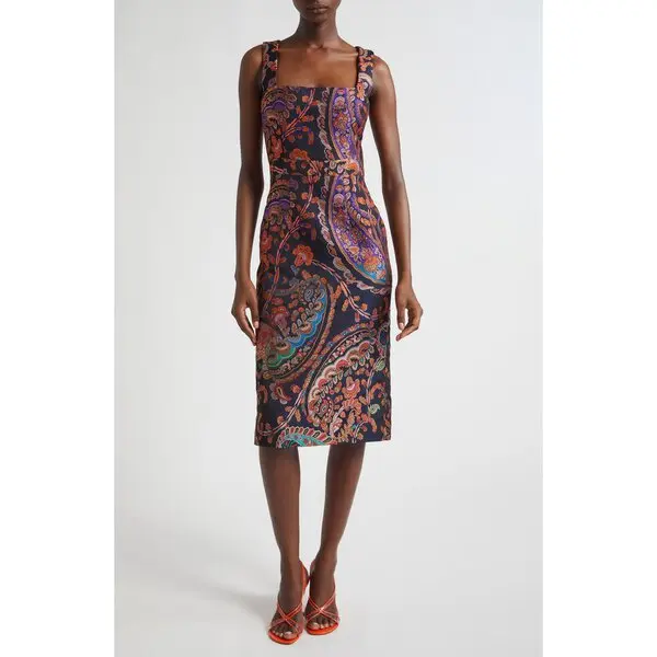 Etro Paisley Jacquard Sleeveless Sheath Dress