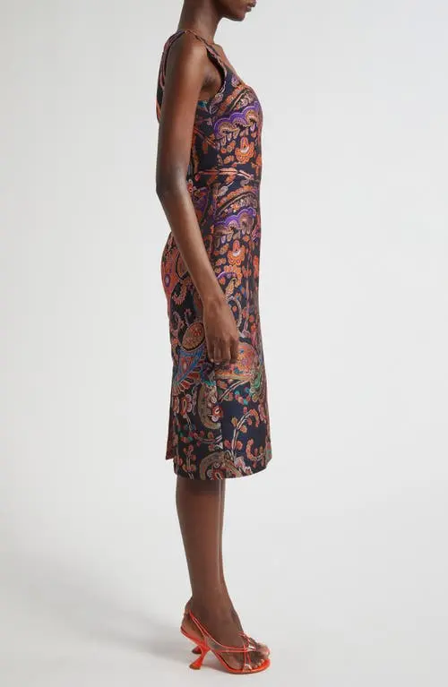 Etro Paisley Jacquard Sleeveless Sheath Dress