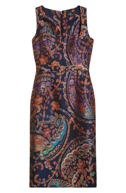 Etro Paisley Jacquard Sleeveless Sheath Dress