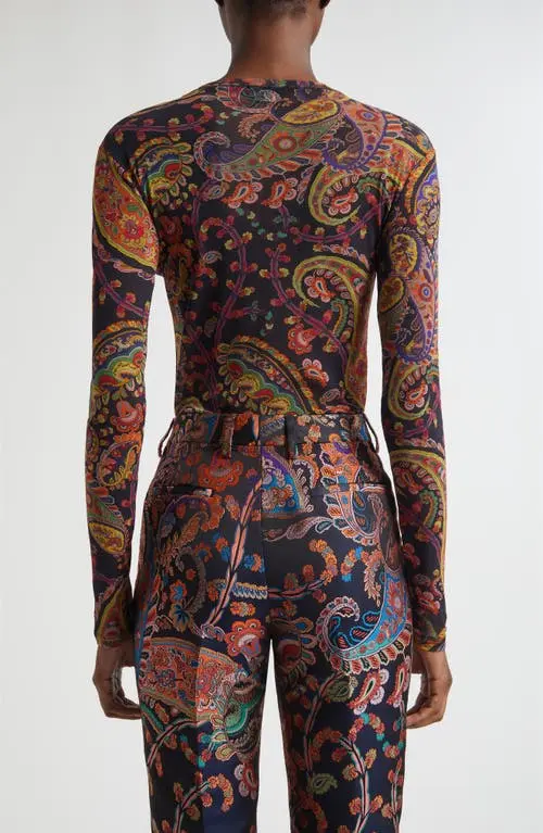 Etro Paisley Fitted Mesh Top - Print On Blue Base
