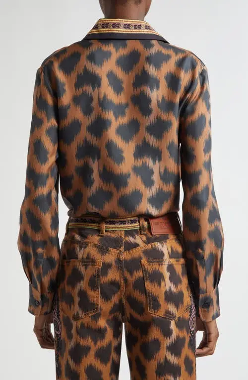 Etro Leopard Paisley Silk Twill Button-up Shirt - Dark Brown