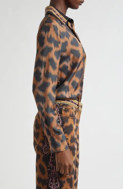 Etro Leopard Paisley Silk Twill Button-up Shirt - Dark Brown